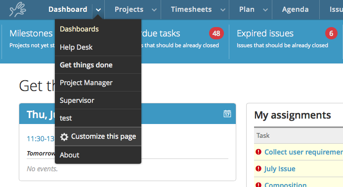 Cruscotto: l'home page dell'utente | Twproject support