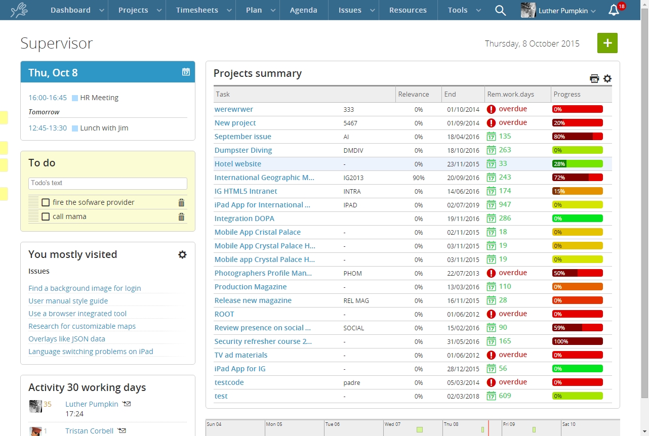 Cruscotto: l'home page dell'utente | Twproject support