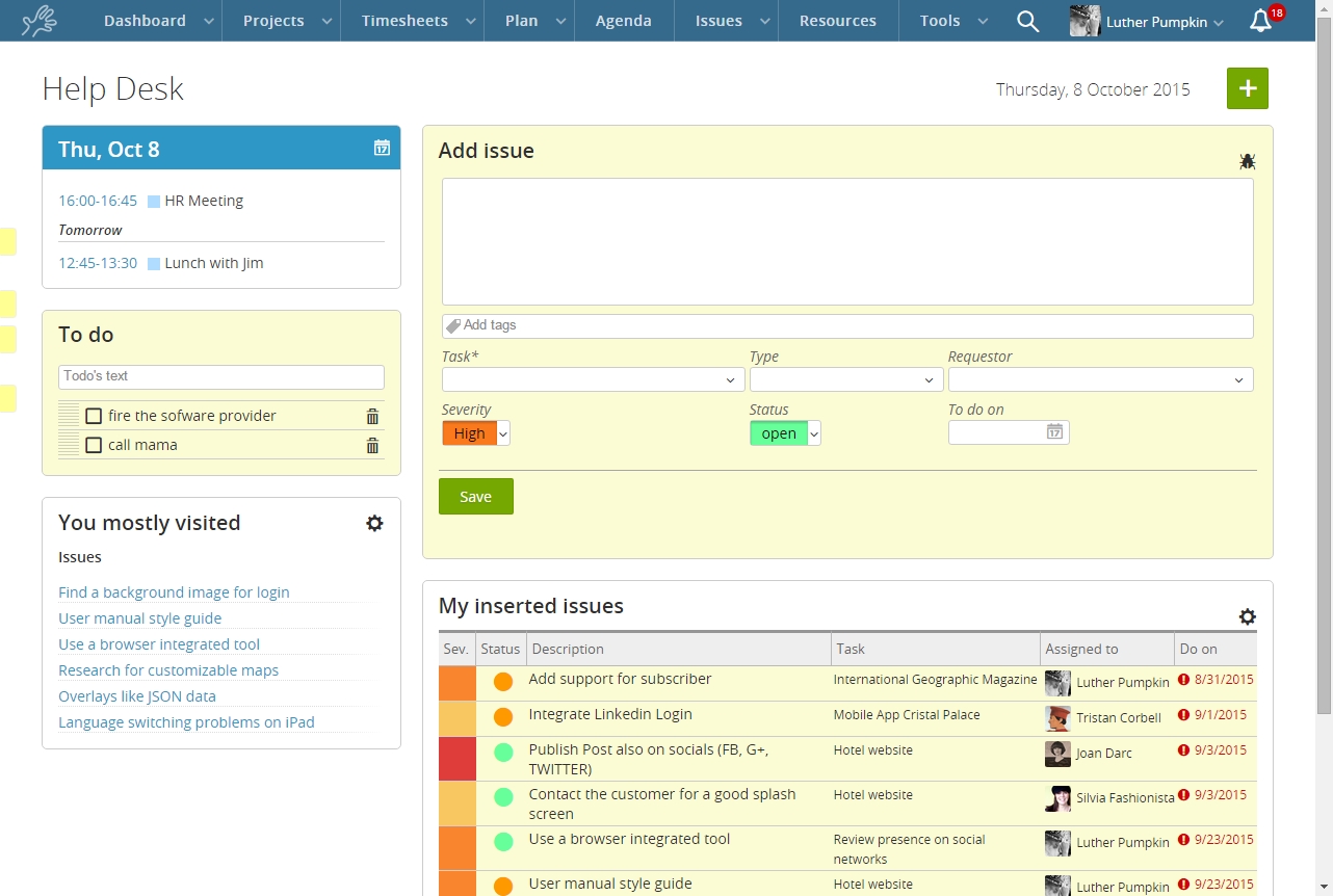 Cruscotto: l'home page dell'utente | Twproject support